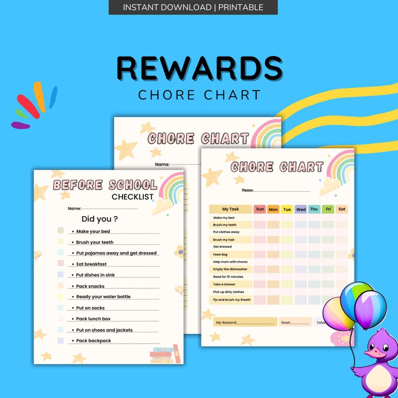 Space Chore Chart for Kids, Printable Reward Chart (PDF) - Etsy