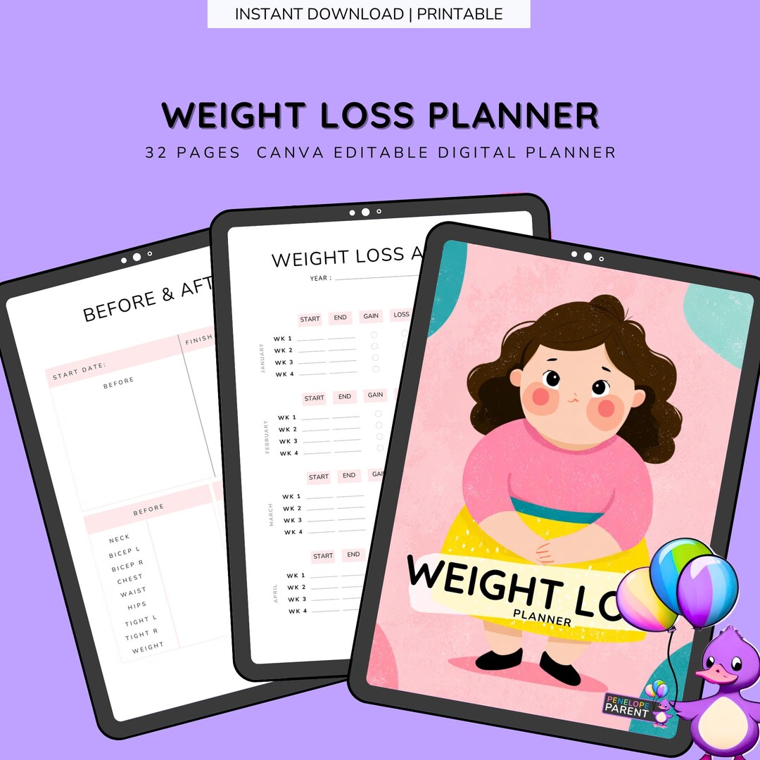 Weight Loss Planner: Fitness & Meal Tracker Canva Template (digital ...