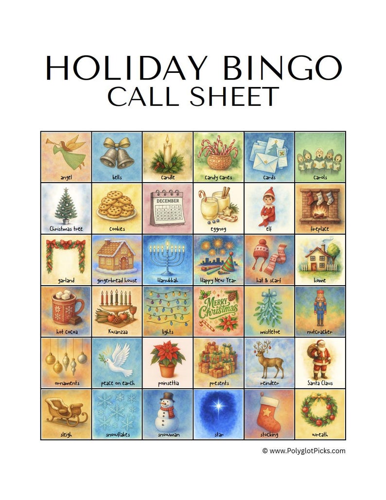 Holiday Bingo Game • Printable Christmas Bingo (36 Cards) - Etsy