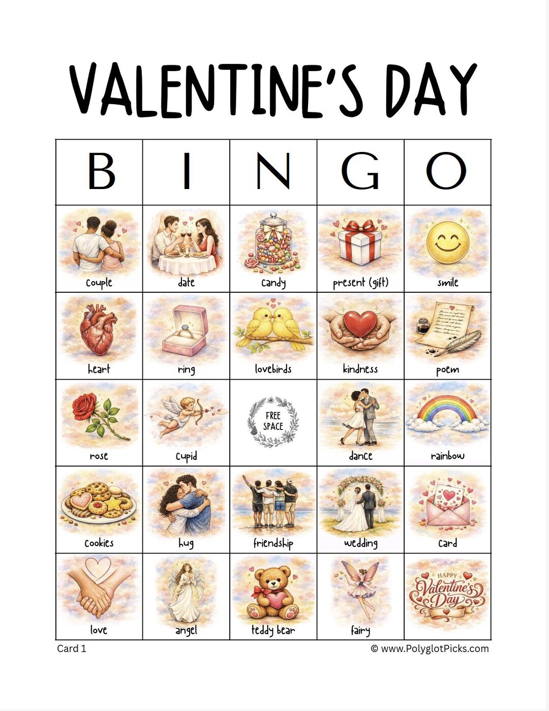 A4 - Valentine's Day Bingo Game • Printable Valentine Bingo (50 Cards ...