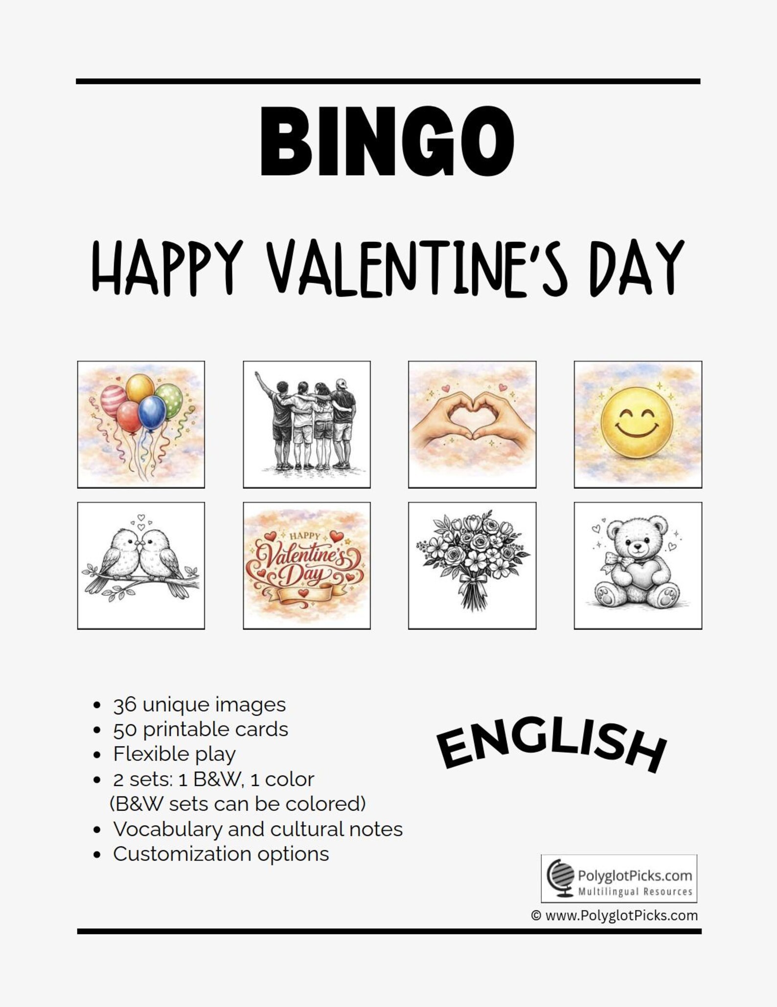 A4 - Valentine's Day Bingo Game • Printable Valentine Bingo (50 Cards ...