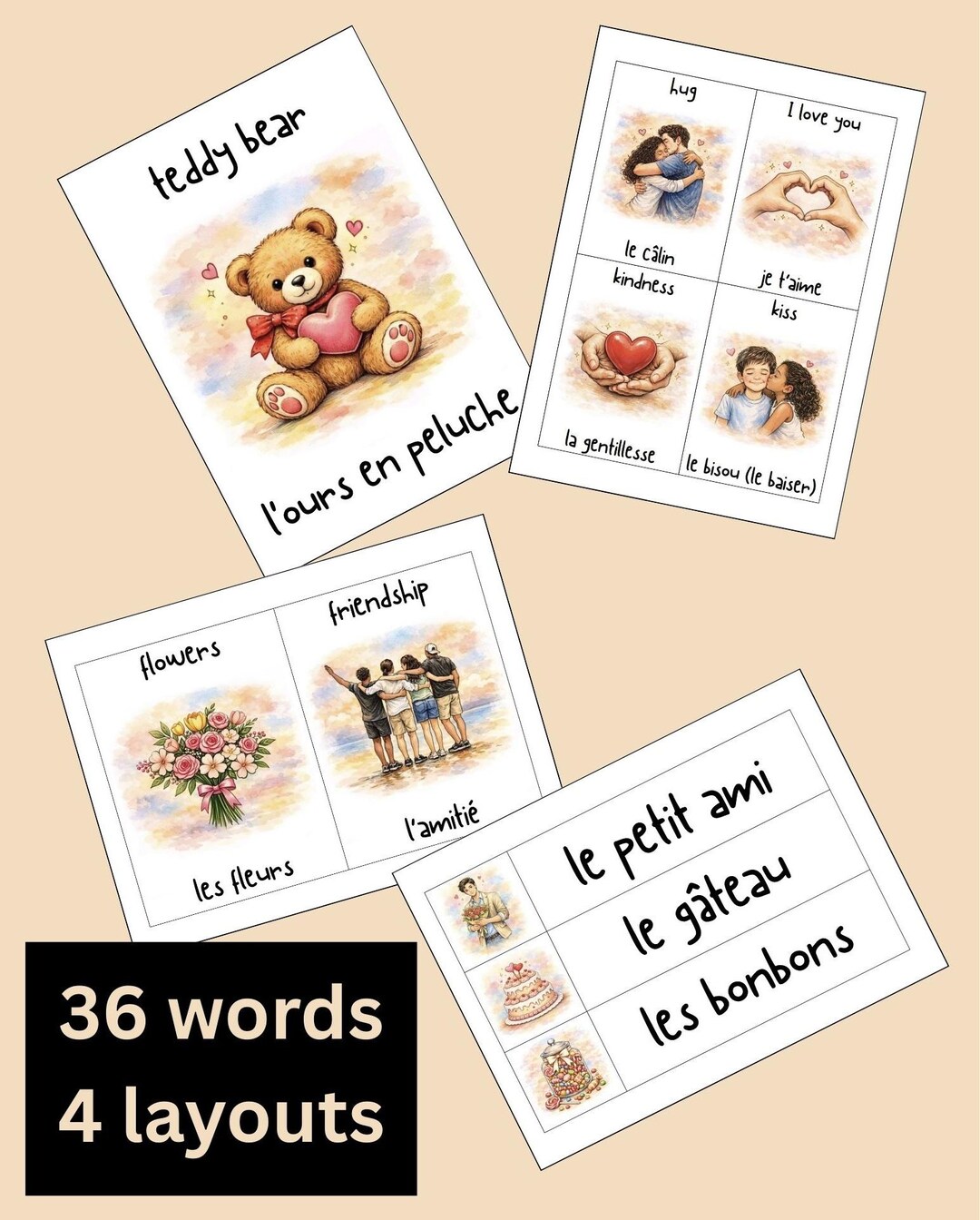 French Valentine's Day Word Wall • 36 Words • Color and Black & White ...