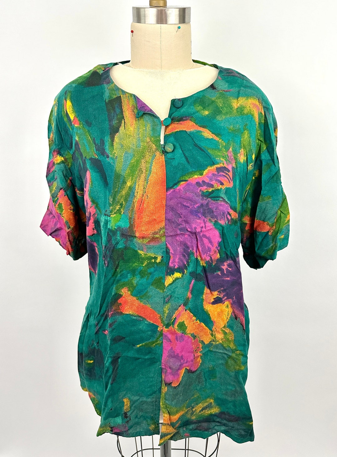 Vintage 1990s Top Dena Lauren Plus Colorful Button Up - Etsy