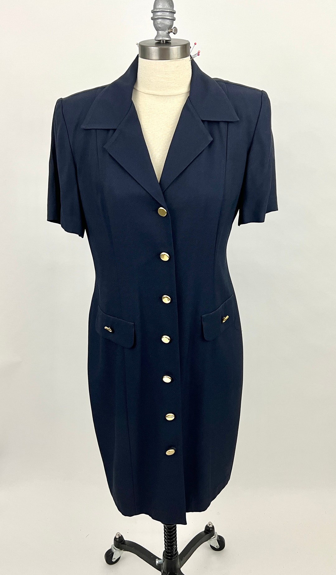 90s Vintage Secretary Dress Navy Blue Dani Max Size 10 Made in USA - Etsy