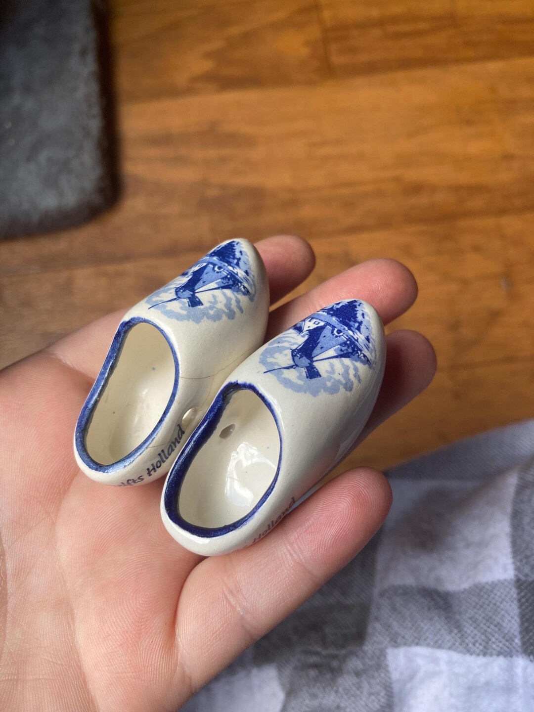 Pair of Delft Blue Ceramic Dutch Clog Miniature Shoes Decor, One ...