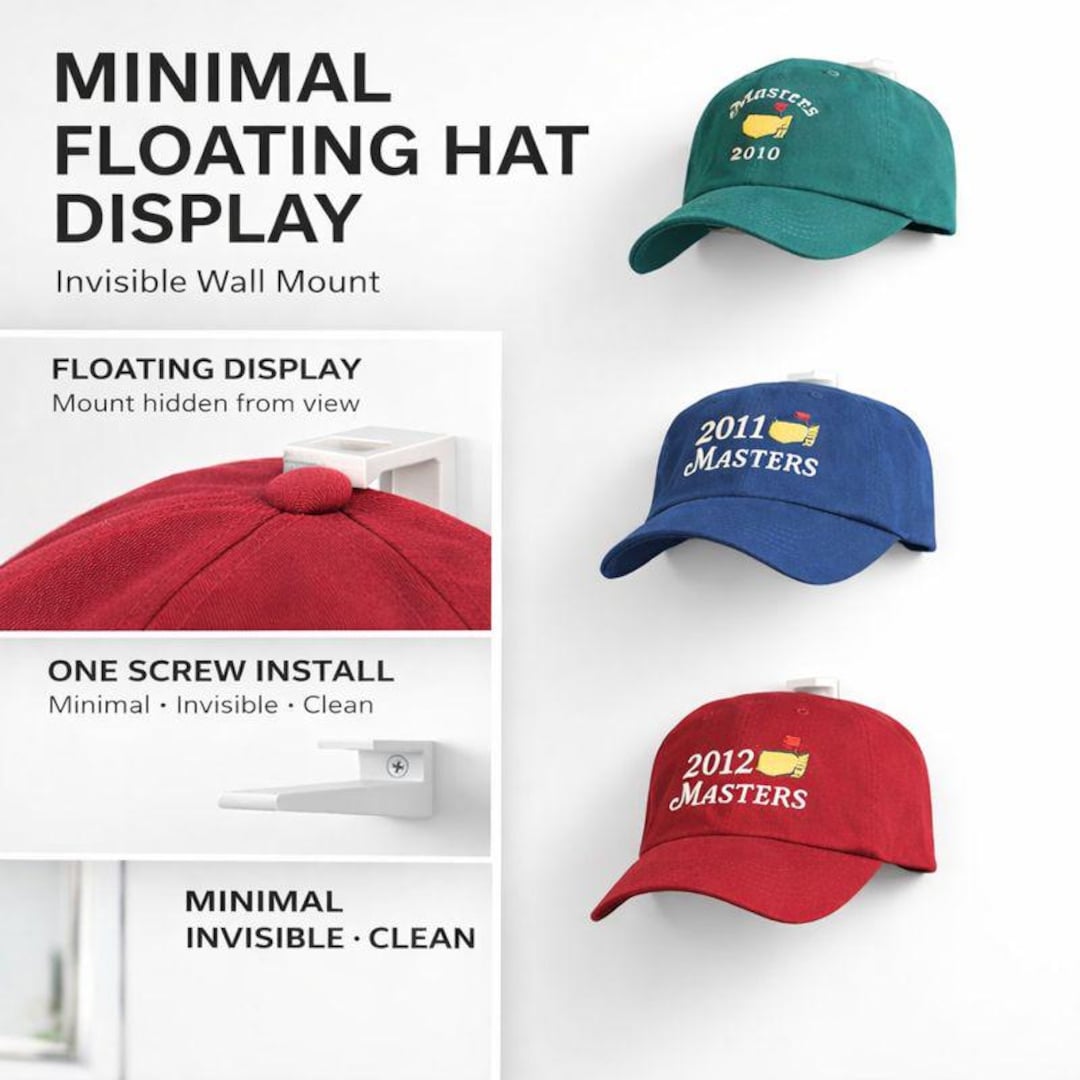 Floating Hat Hook Invisible Wall Mount for Baseball Caps, Minimal No ...