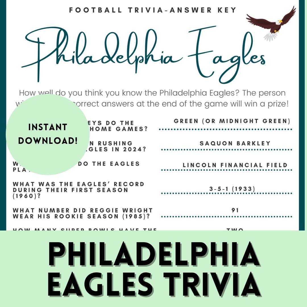 Philadelphia Eagles Trivia Printable. Eagles Trivia. NFL Trivia. NFL ...