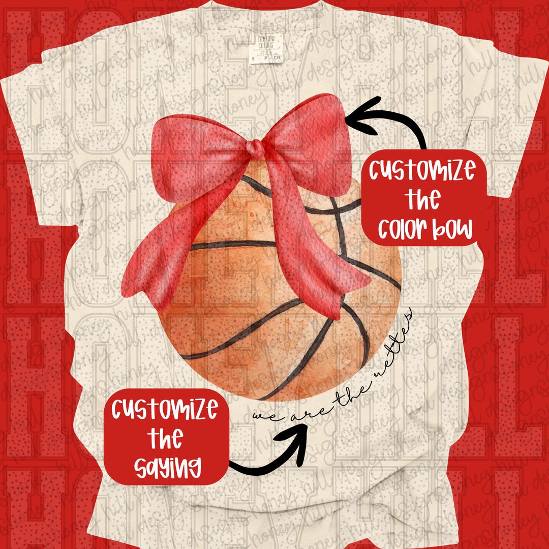Custom Watercolor Basketball With Bow, Game Day Design (PNG Digital ...