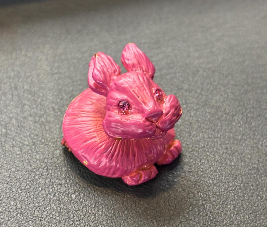 Crystal-eyed Bunny Pin – Pink Wobble Head Rabbit Brooch - Etsy