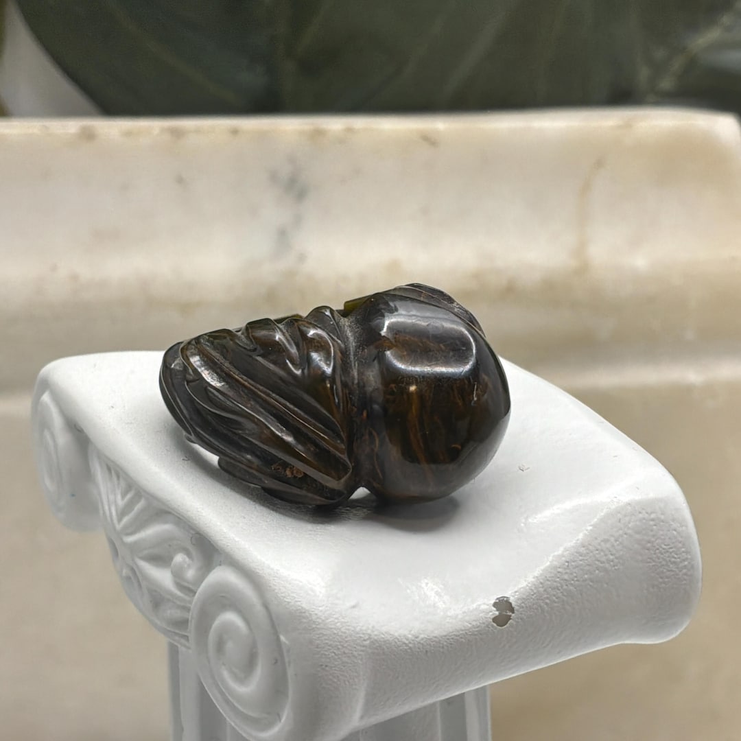 Vintage Dark Bakelite Rope Twist Leaf Ring, Amber Brown Translucency ...