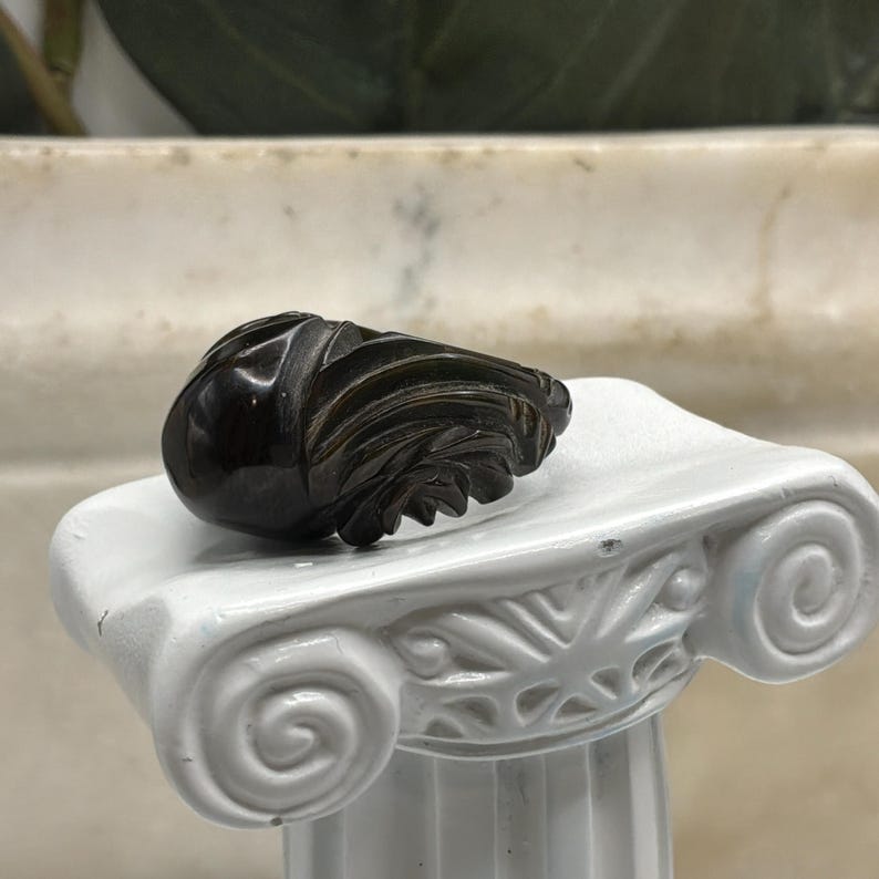 Vintage Dark Bakelite Rope Twist Leaf Ring, Amber Brown Translucency ...