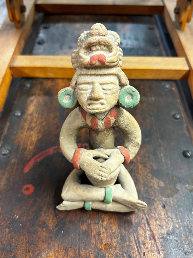 Terracotta Seated Figure, Hand Formed Clay Sculpture, Mineral Pigment ...