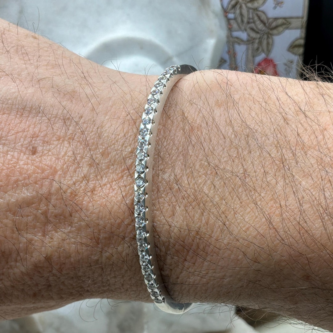 Vintage Sterling Silver CZ Hinged Bangle Bracelet, Tennis Style, 2.5 ...