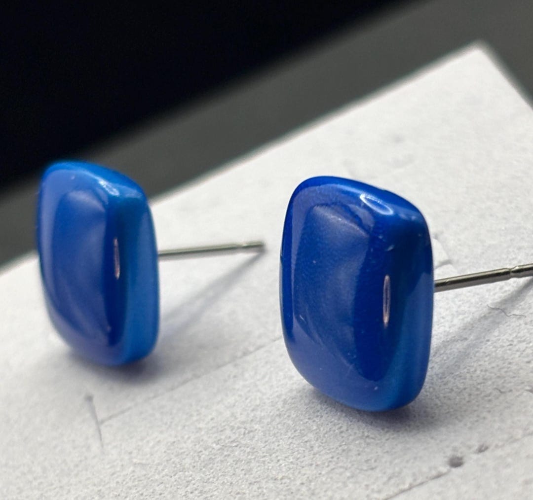 Cobalt Blue Enamel Earrings, Modernist Square Stud Posts, Retro ...