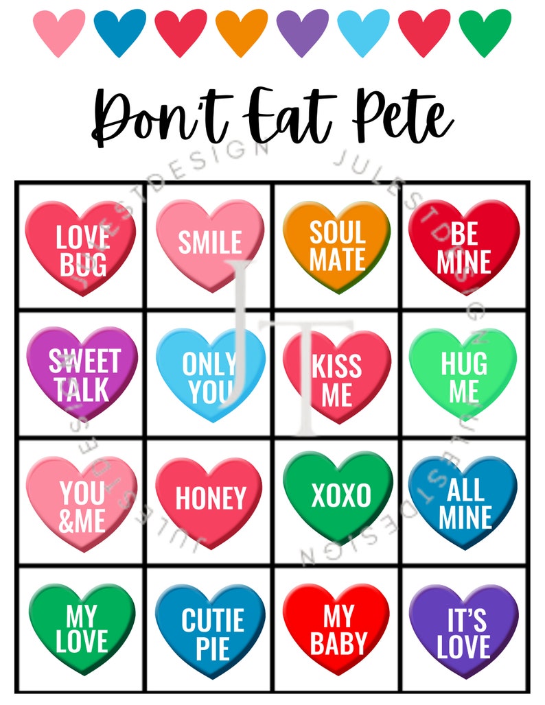 Valentine Game, Don't Eat Pete, Party Activity, Conversation Hearts ...