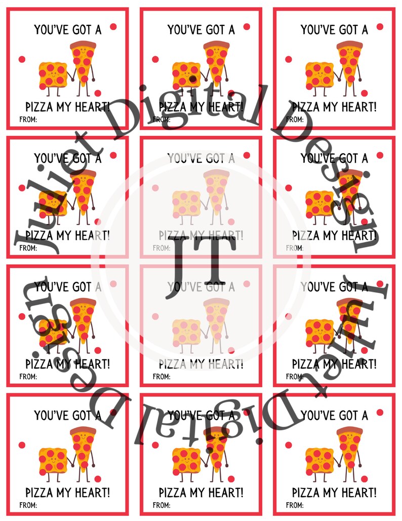 Pizza Valentine's Day Cards, Printable Gift Tags (digital PDF) - Etsy