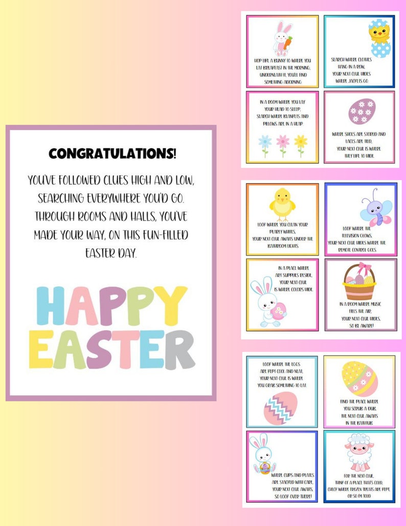 Easter Indoor Kids Scavenger Hunt, Easter Clues, Easter Party, 12 Clues ...