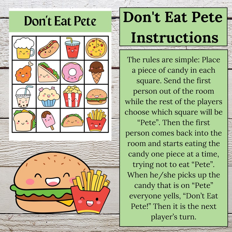 Fast Food Game, Don't Eat Pete, Party Activity, Food Birthday ...