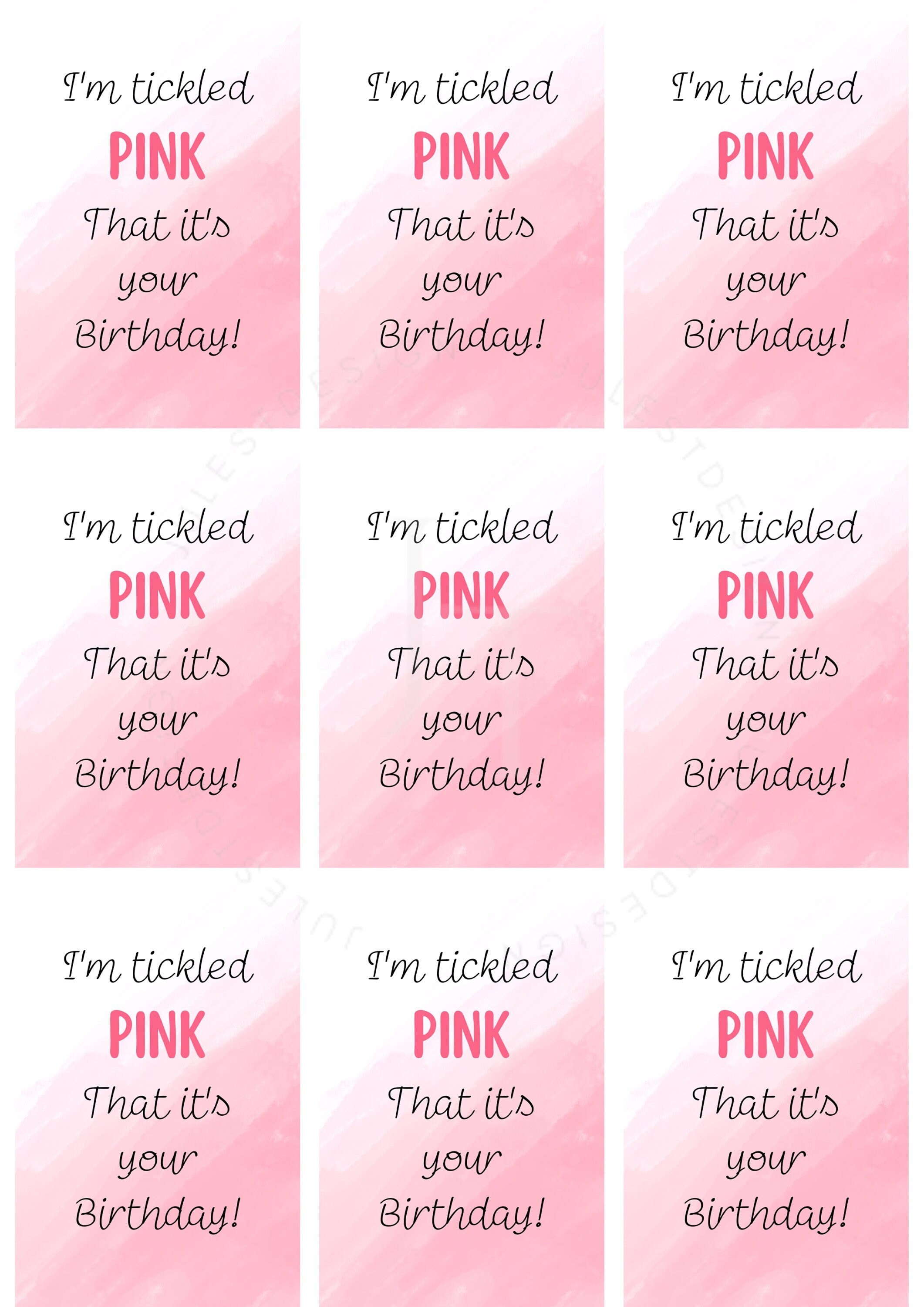 Birthday Cards, I'm Tickled Pink Its Your Birthday, Birthday Tag ...