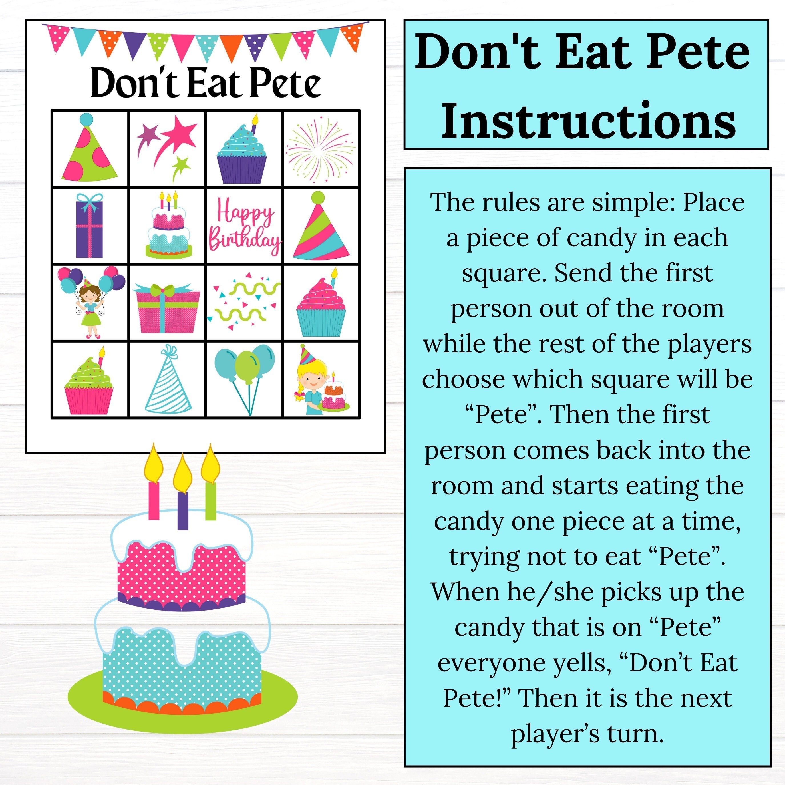 Birthday Girl Game, Don't Eat Pete, Party Activity, Birthday, Printable ...