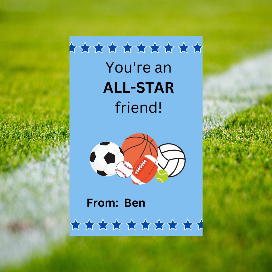 Editable Sports Valentine's Day Cards, All Star Printable (digital) - Etsy
