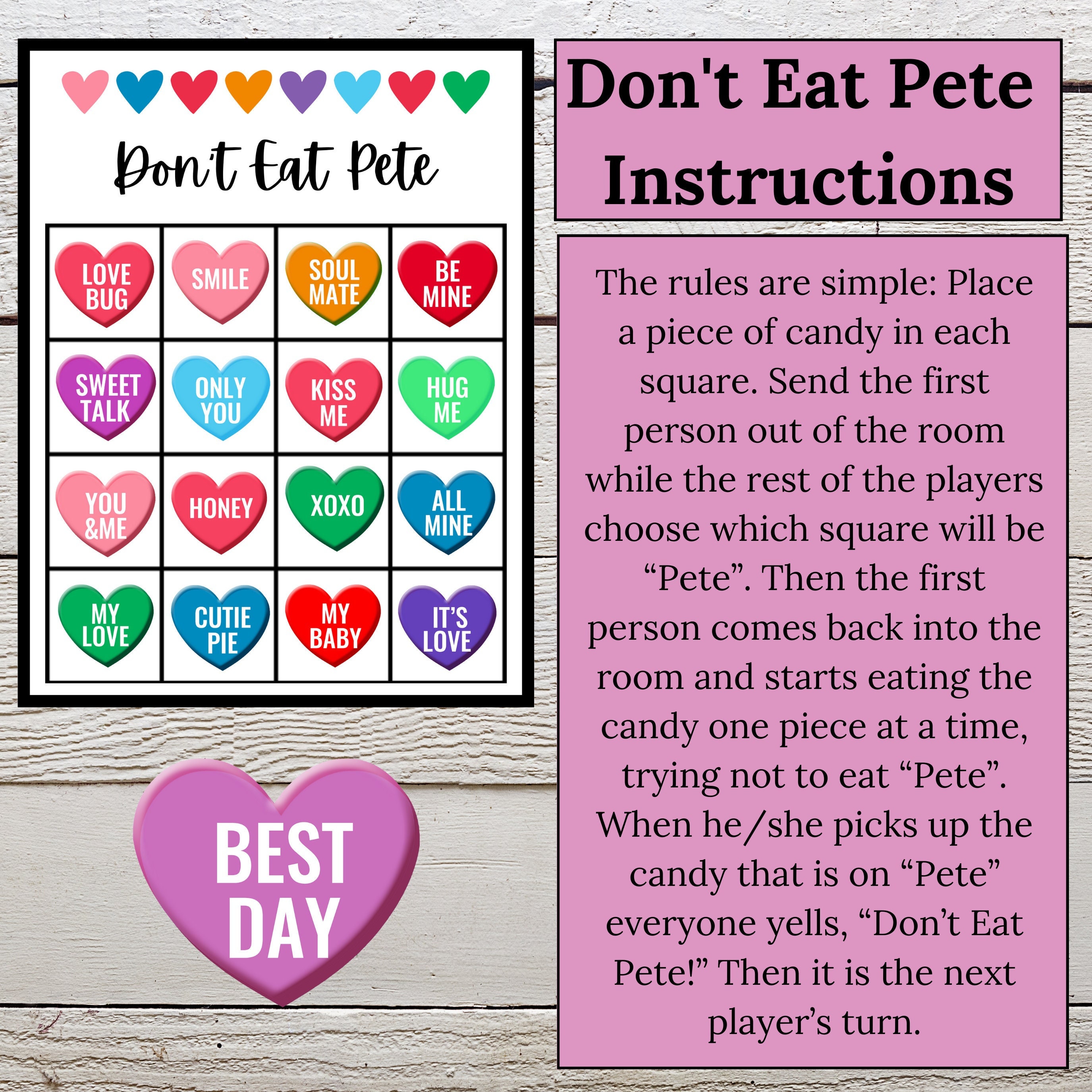 Valentine Game, Don't Eat Pete, Party Activity, Conversation Hearts ...