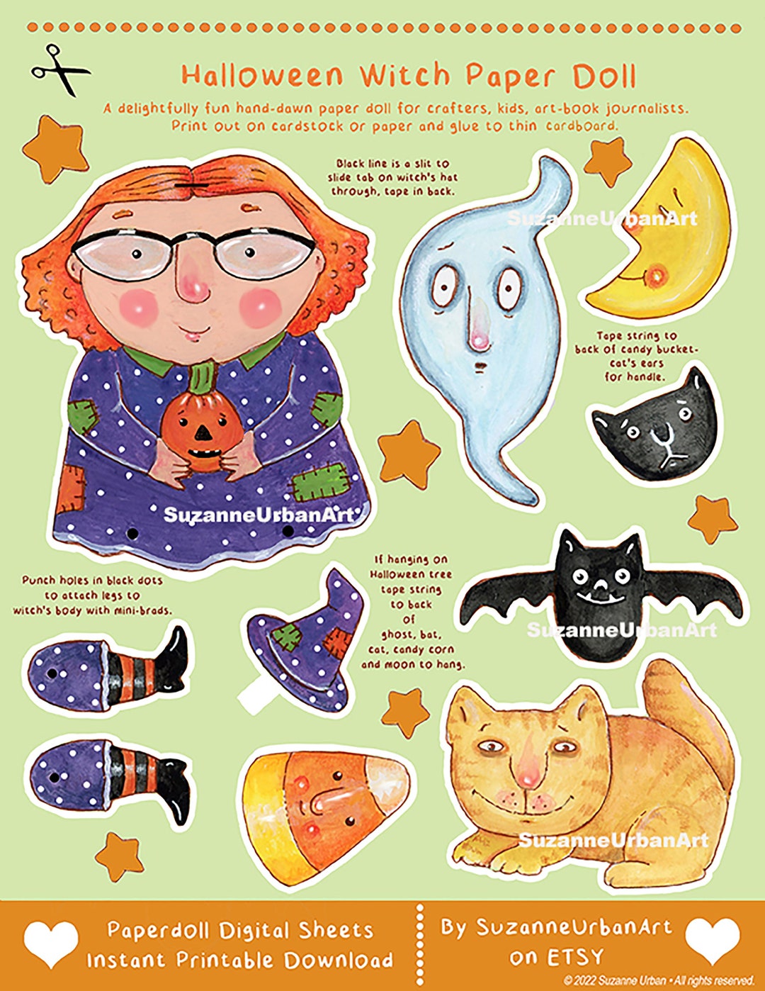 Whimsical Halloween Witch Paper Doll Printable Digital - Etsy