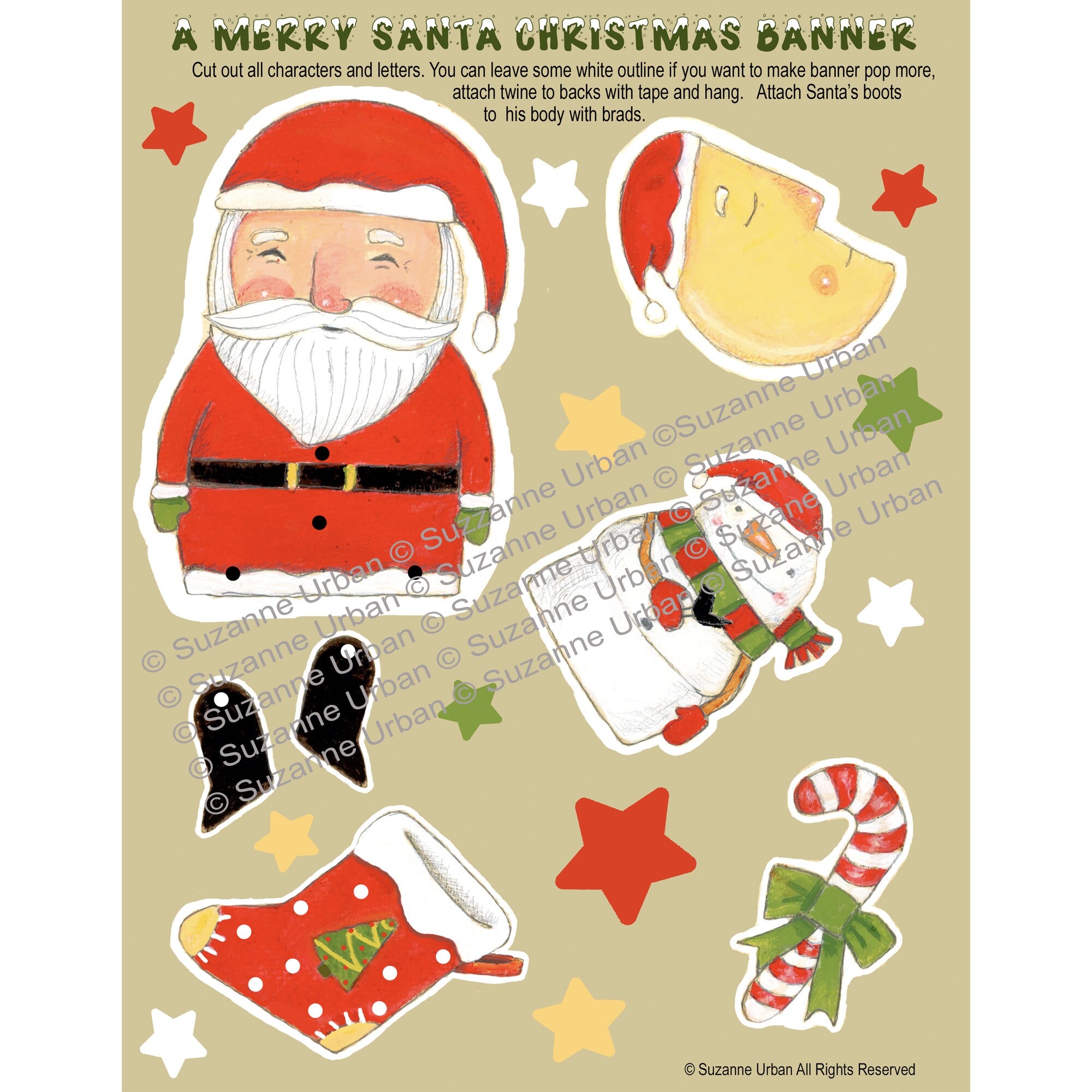Whimsical Santa Claus Banner Digital Download by Suzanne Urban Art - Etsy