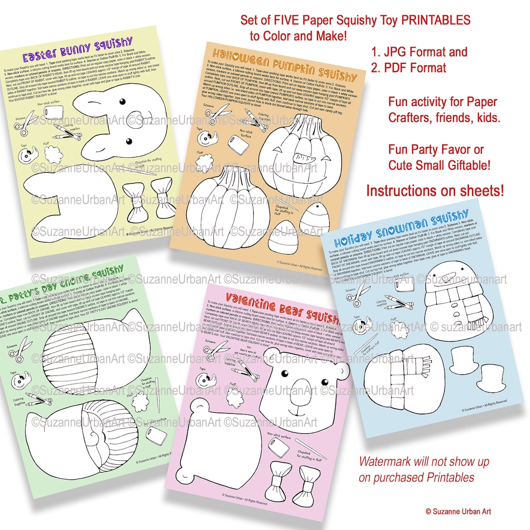 Set of 5 Paper Squishies Characters Printables to Color, Cut Out and ...