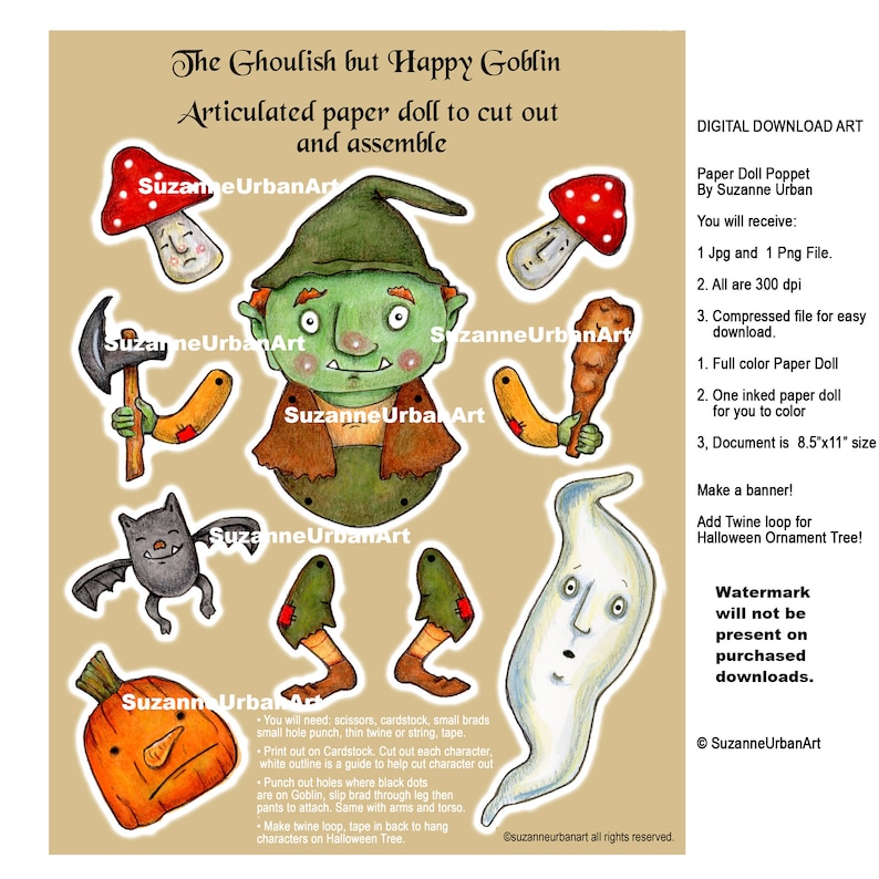 Whimsical Halloween Goblin Articulated Paper Doll Printable - Etsy