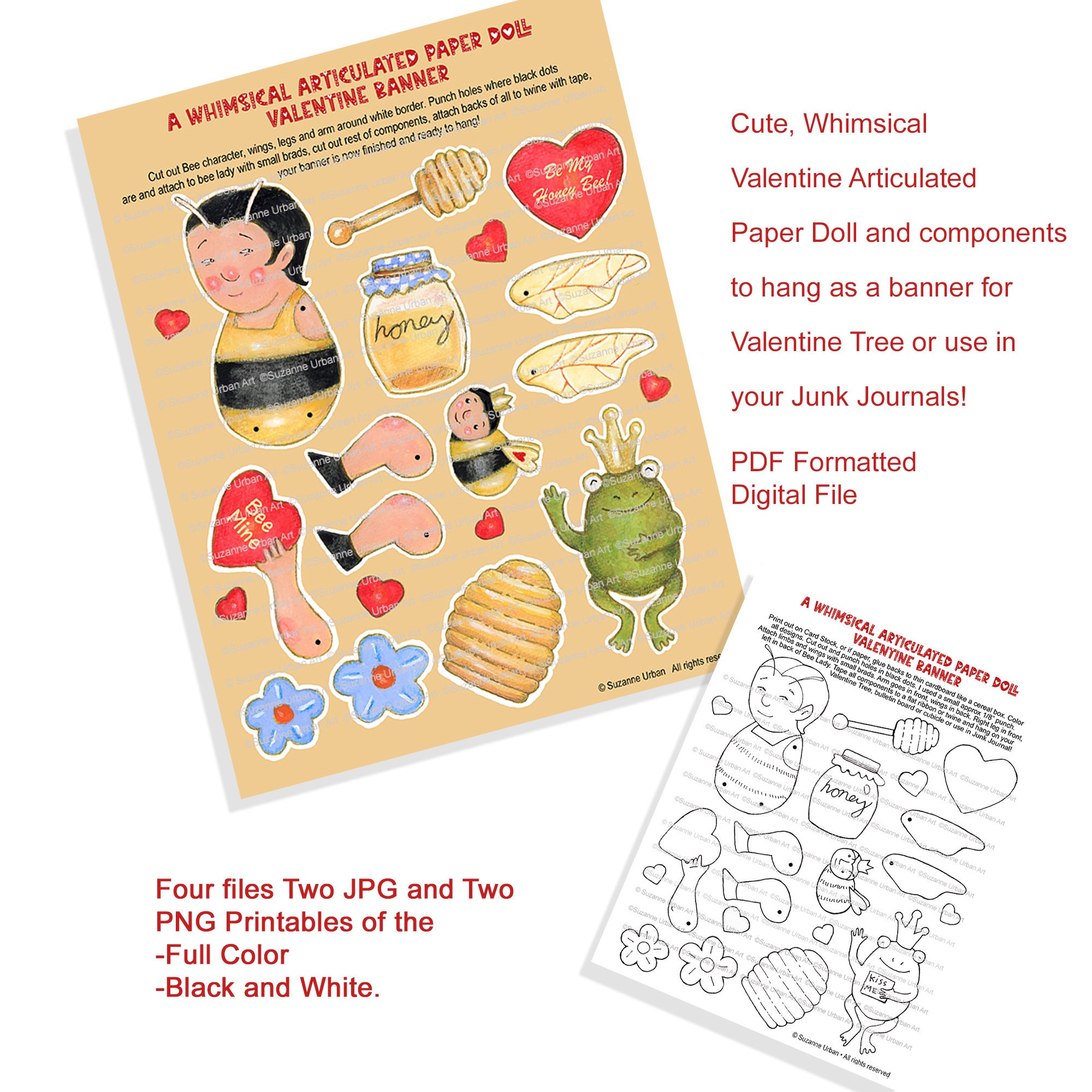Bee Lady Articulated Paper Doll Valentine Banner (digital Download) - Etsy