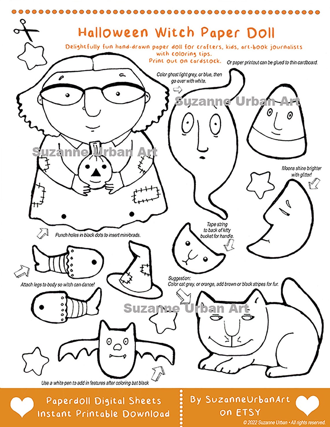 Whimsical Halloween Witch Paper Doll Printable Digital - Etsy