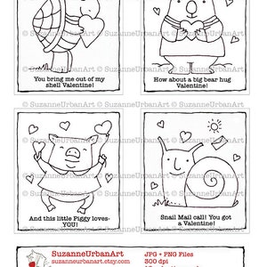 Cute Set of Black and White Valentine Card Illustrated Printables for ...