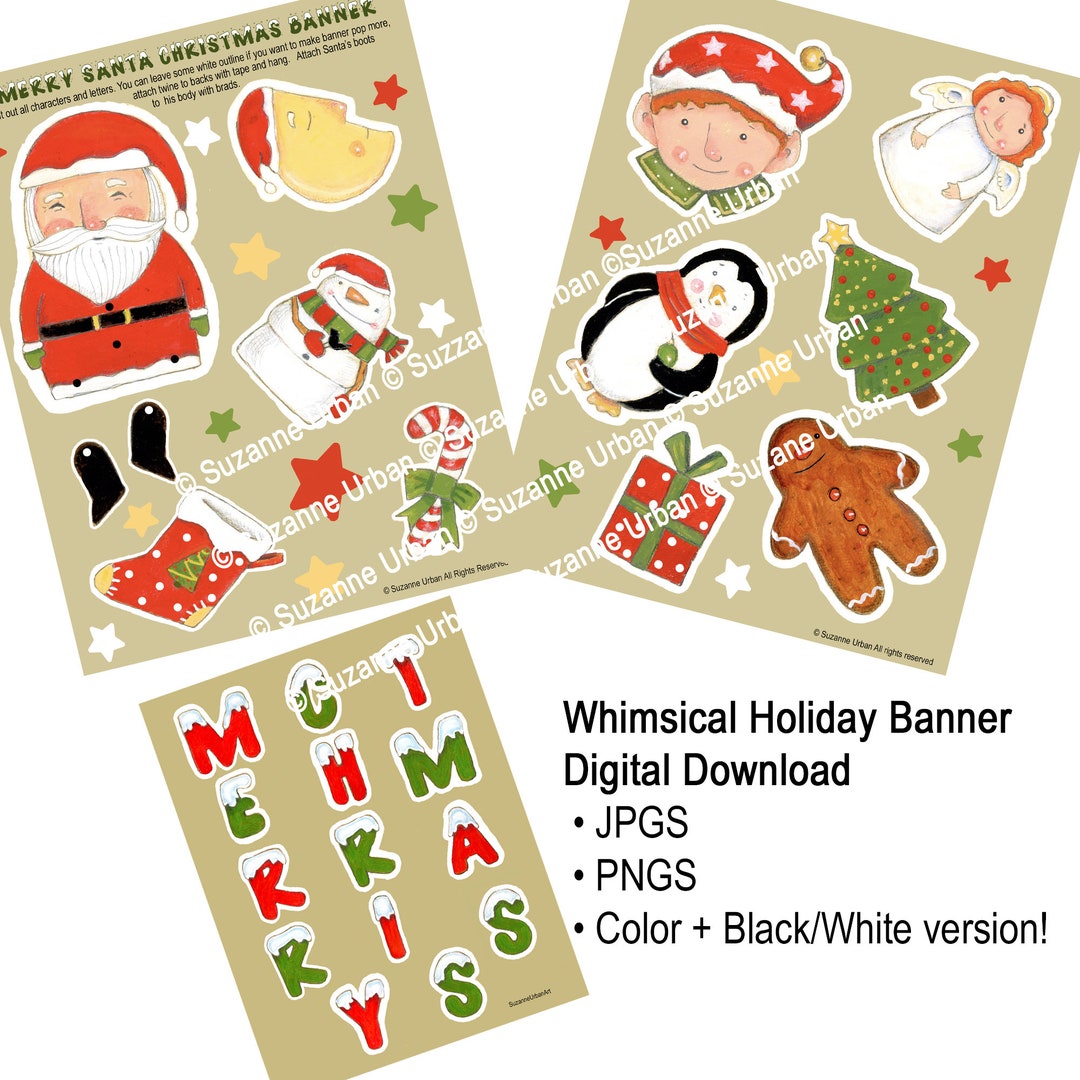 Whimsical Santa Claus Banner Digital Download by Suzanne Urban Art - Etsy