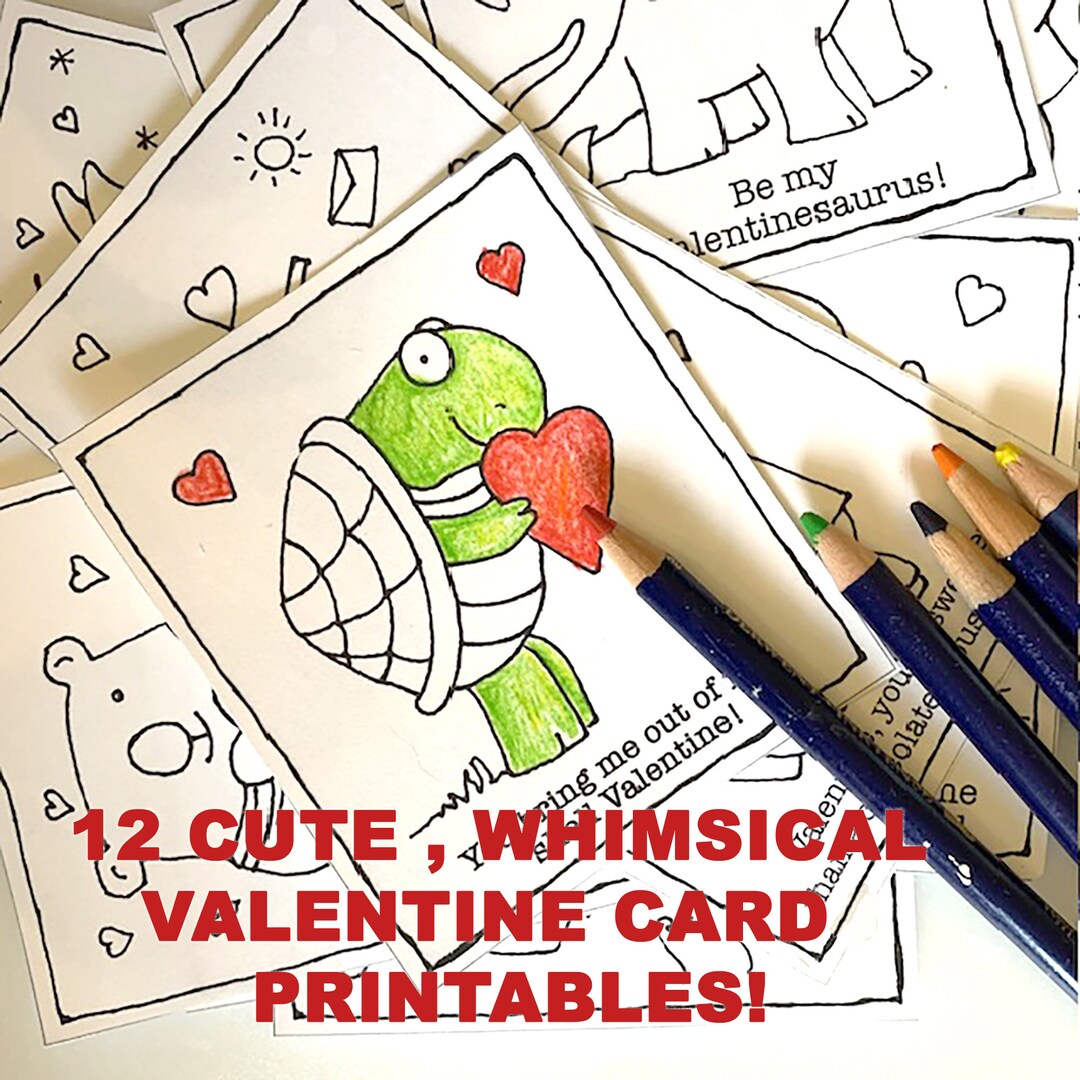 Cute Set of Black and White Valentine Card Illustrated Printables for ...