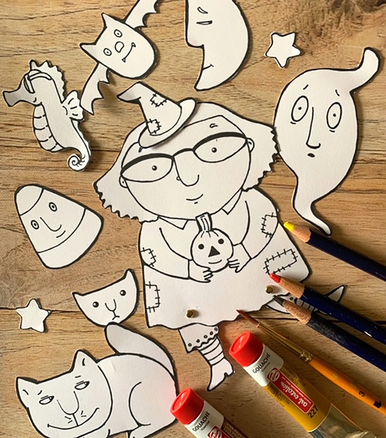 Whimsical Halloween Witch Paper Doll Printable Digital - Etsy
