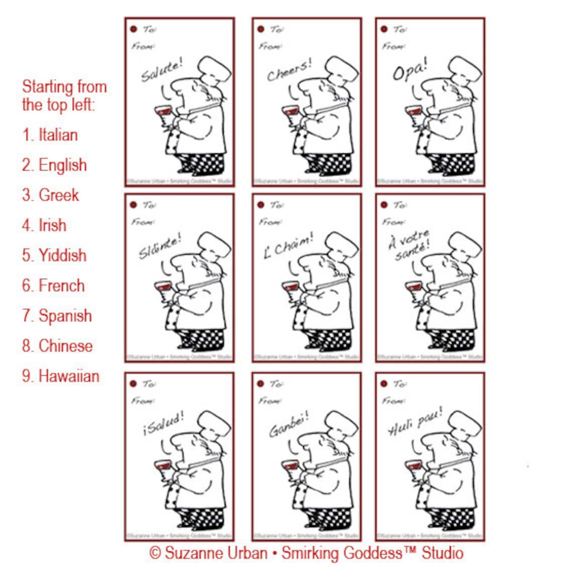 Whimsical Gift Tags Set of Nine Chef Illustration - Etsy