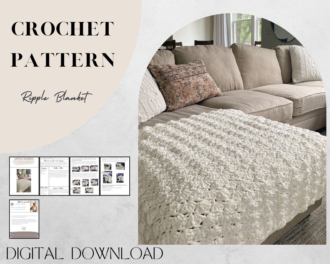 Chunky Ripple Blanket Crochet Pattern Chunky Knit Blanket Neutral ...