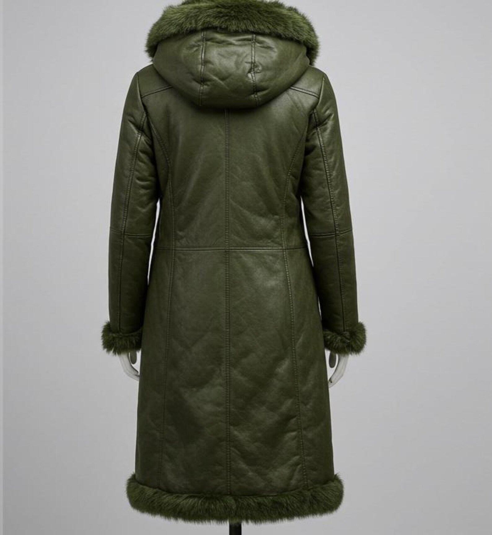 Women’s Green Genuine Sheepskin Long Hooded Shearling Coat With Fur ...