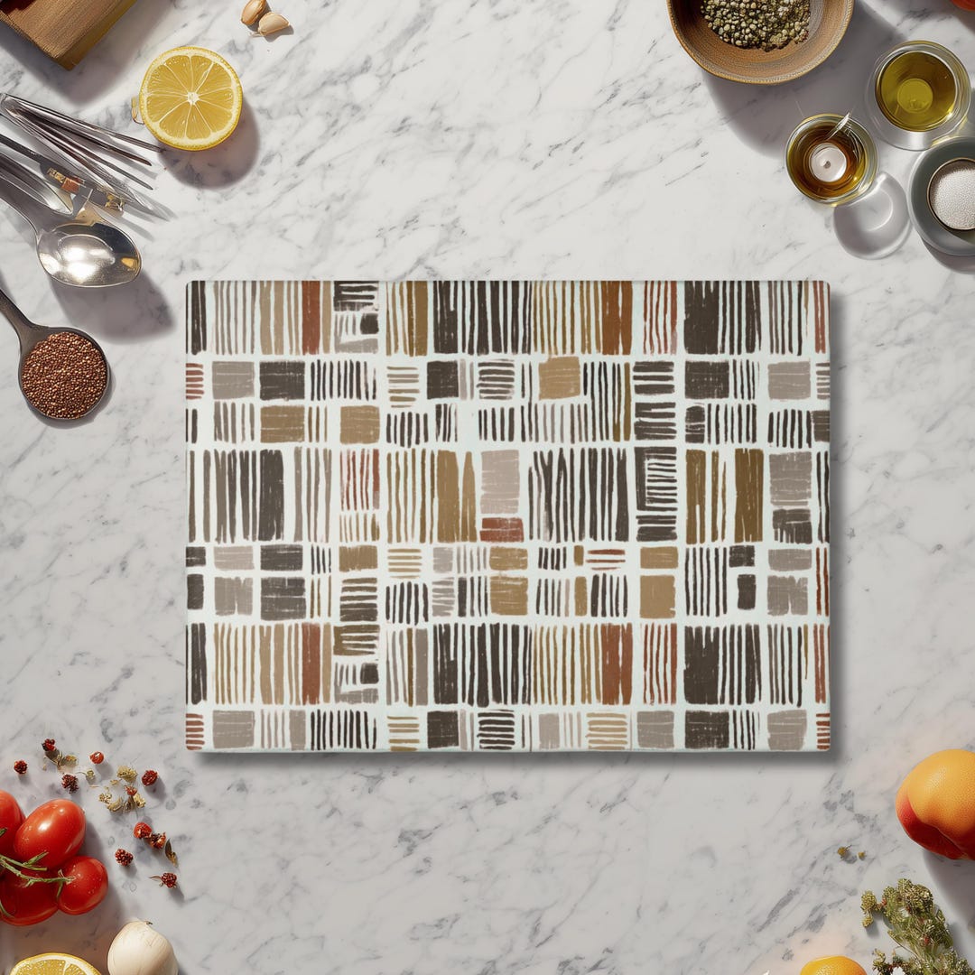 Abstract Cutting Board, Japandi Kitchen Decor, Earth Tone Stripe ...