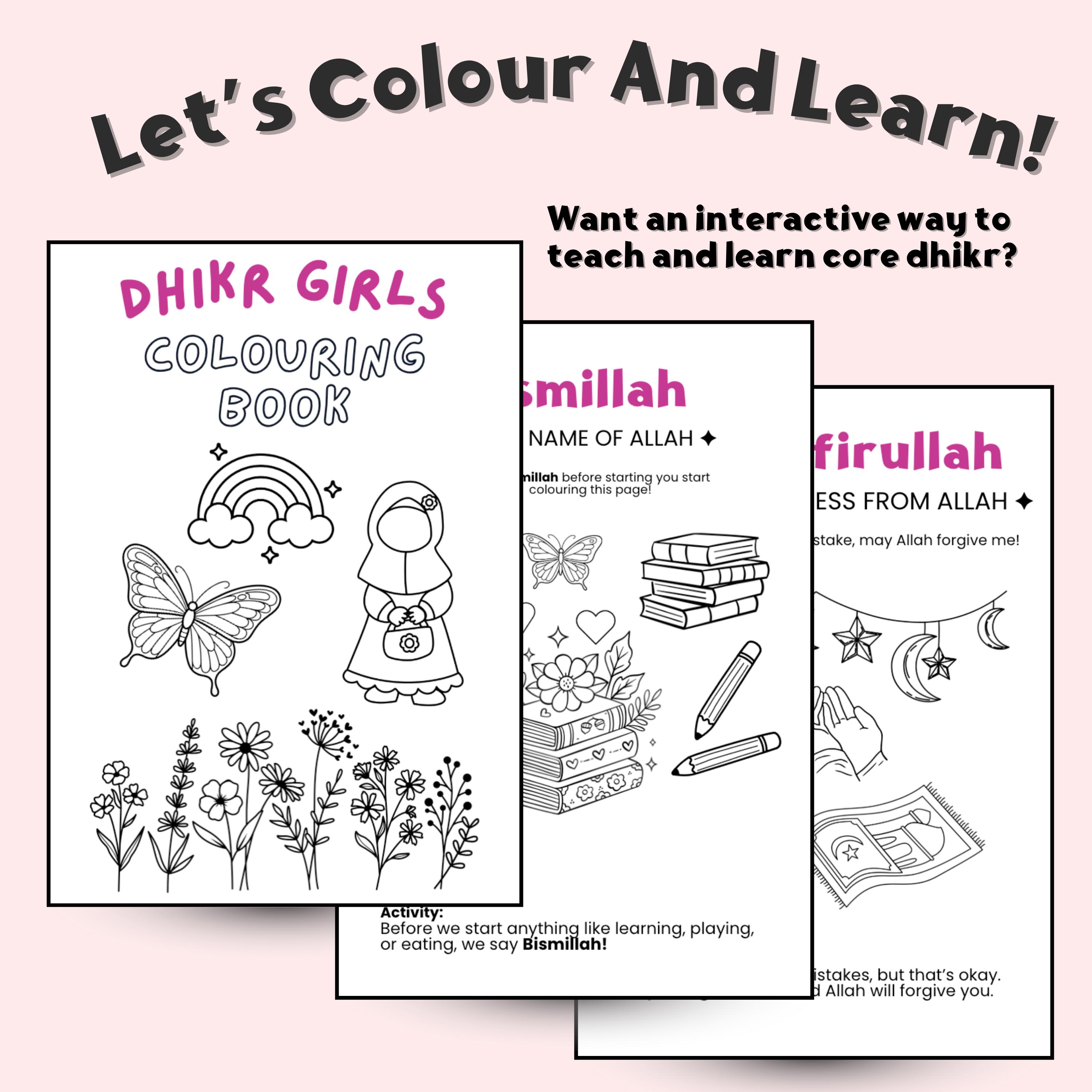 Islamic Dhikr Kids Girl Colouring Book, Activity for Children ...