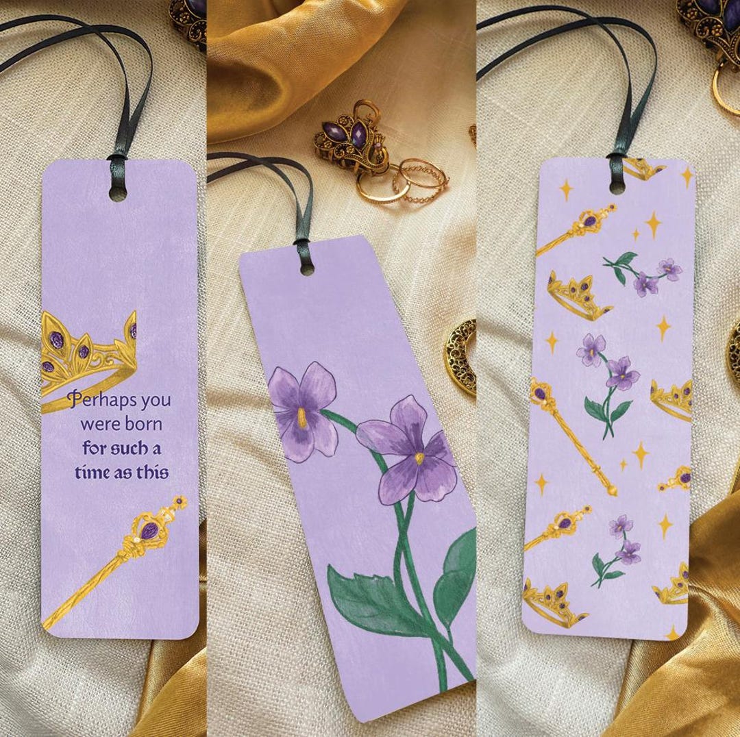 Queen Esther Bookmark, Set of 3, Purple Bookmarks for Readers, Bookworm ...