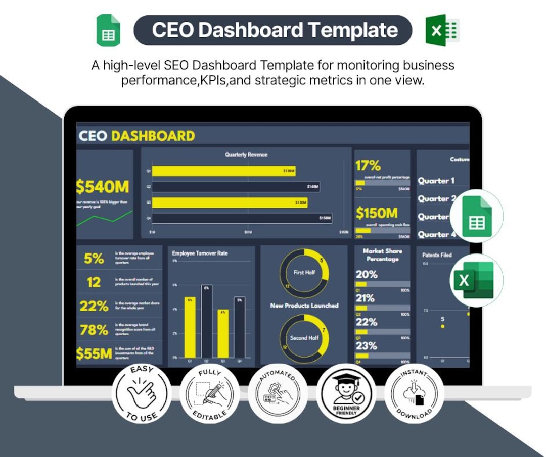 CEO Dashboard Template | KPI Business Performance Tracker (google ...
