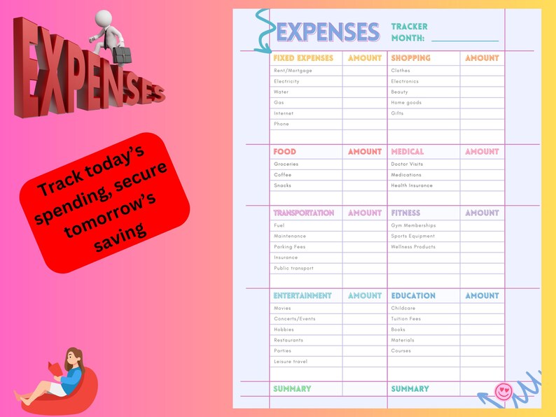Printable Expense Tracker Template, Personal Finance Planner (digital ...