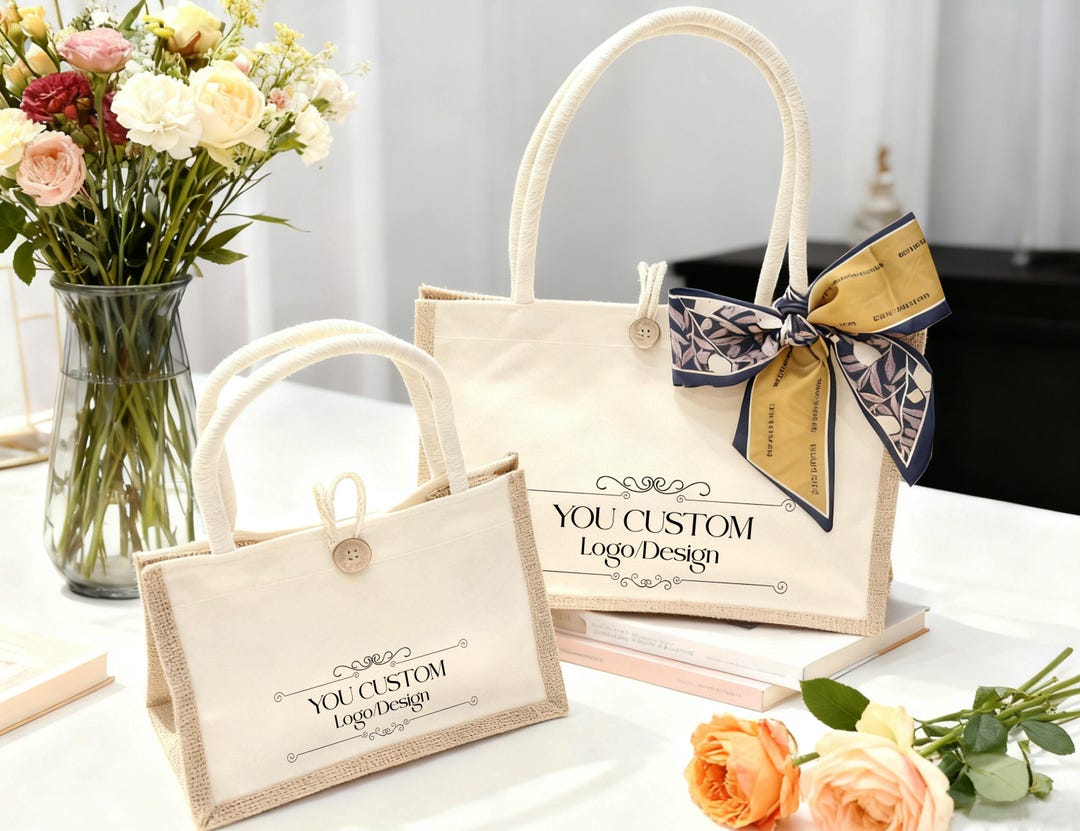 Bulk Burlap Bags With Scarf | Custom Logo Tote Bags | Business Branding ...