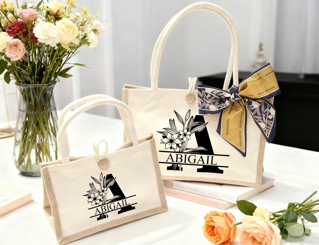 Customized Name Burlap Bag, Floral Design Burlap Bag for Anniversaries ...