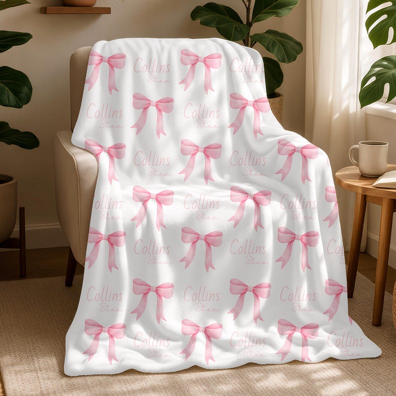 Personalized Pink Bow Blanket,custom Baby Shower Gift,cozy Baby Name ...