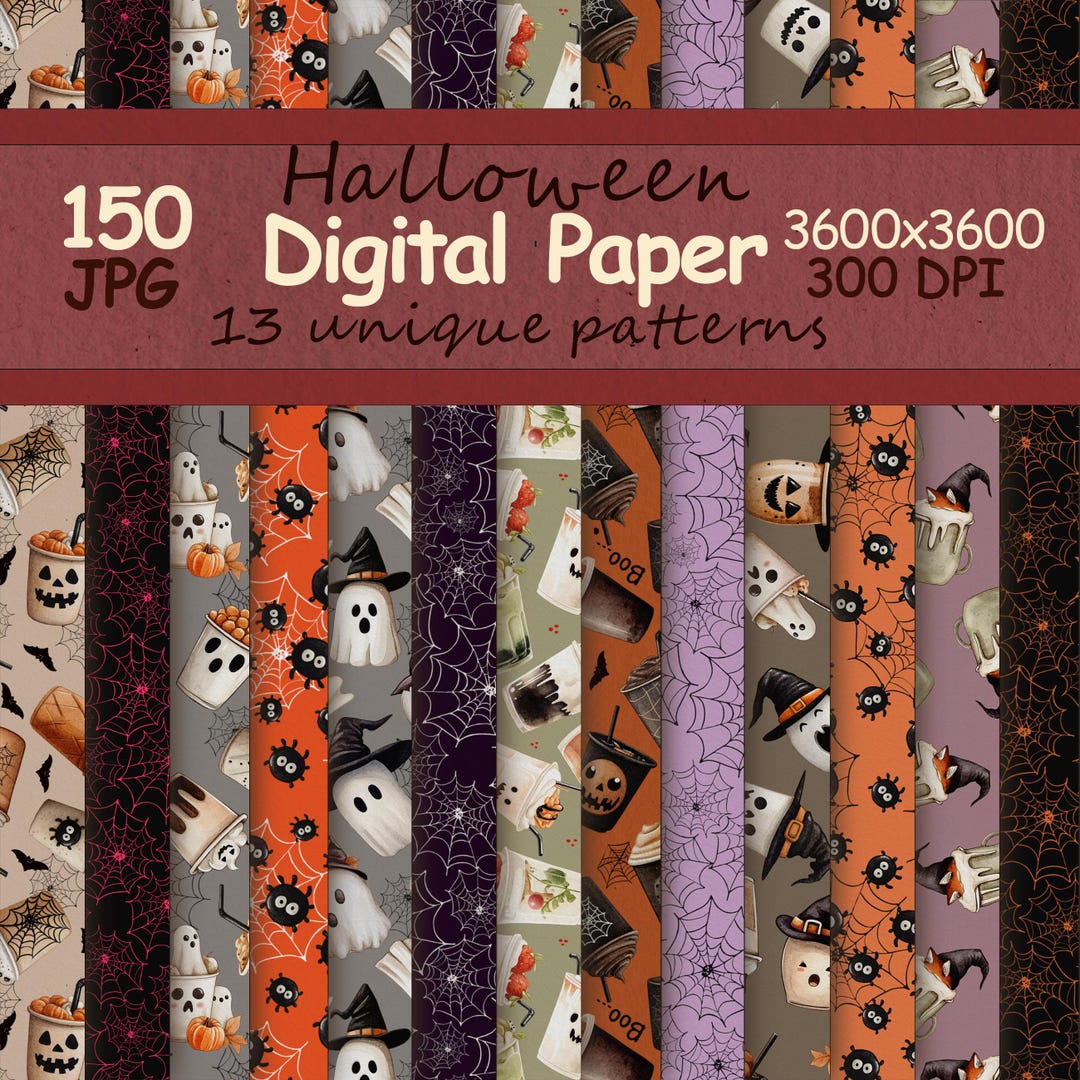Halloween Digital Paper Collection: Ghosts, Pumpkins & Coffee - 150 ...