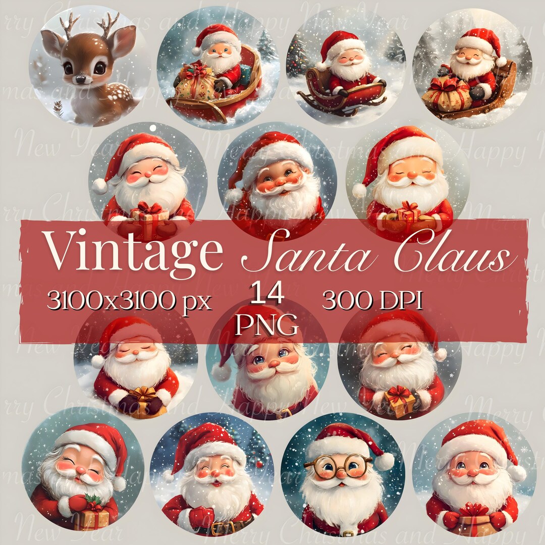 Vintage Santa Claus Clipart | Retro Santa PNG | Christmas Clip Art ...
