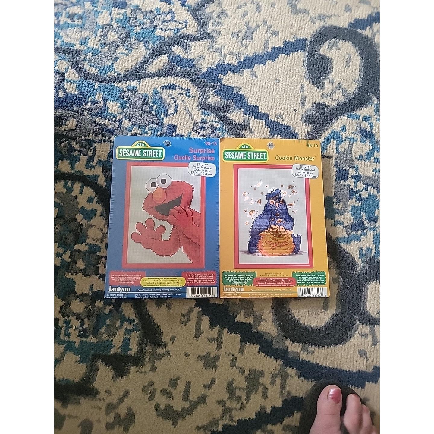 Sesame Street Vintage 90'S Janlynn Cross Stitch Framed 5x7 St/2 Cookie ...